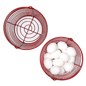 CONCORD 8" Egg Basket For Storage Collecting and Transporting Chicken and Duck Eggs. Farm Grade Wire Baskets. 2 Pack (Red)