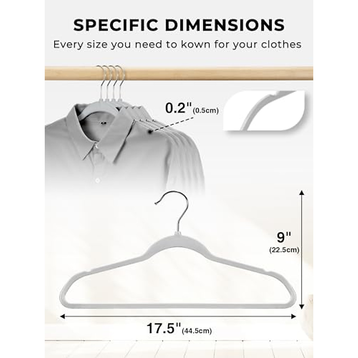 SMARTOR Clothes Hangers 50 Pack, Non-Velvet Plastic Hangers for Clothes | Heavy Duty Coat Hanger | Space Saving Closet Hangers with Chrome Swivel Hook | Non-Flocked Hangers Slim Hangers - Light Grey