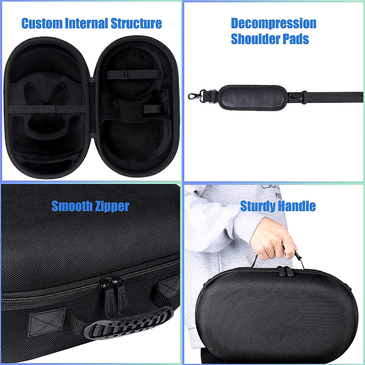 Aenllosi Hard Carrying Case Compatible with The Meta Quest 3S/Oculus Quest 3/Pro VR Headset,Touch Controller,Charging Dock & Other Accessories(Black inner Blue,Case Only)