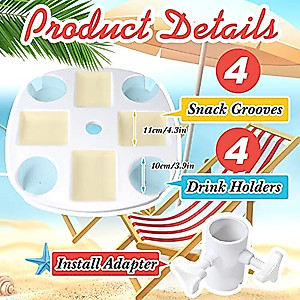 2 Pcs Beach Umbrella Table Tray Outdoor Beach Umbrella Table Swimming Pool Table Beach Umbrella Tray with 4 Cup Holders 4 Snack Compartments for Beach Patio Garden Swimming Pool, White (17 Inch)