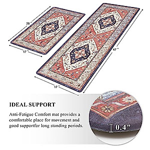 Pauwer Anti Fatigue Kitchen Mats for Floor 2 Piece Set, Cushioned Memory Foam Kitchen Rug, Non Slip Kitchen Runner Rug Carpet, Waterproof Kitchen Sink Area Rug Comfort Standing Mat for Kitchen Laundry