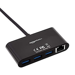 Amazon Basics 4-Port Adapter With 3 USB 3.0 USB-A Ports & 1 RJ45 Gigabit Ethernet Port, Black