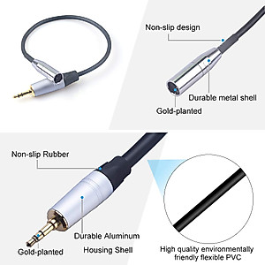 Devinal 3.5mm to Mini XLR calbe, Balanced 1/8 inch Stereo to 3 Pin Mini XLR Male Cord Adapter Connector, for Pro Lapel Mic 12 inch(30 cm)