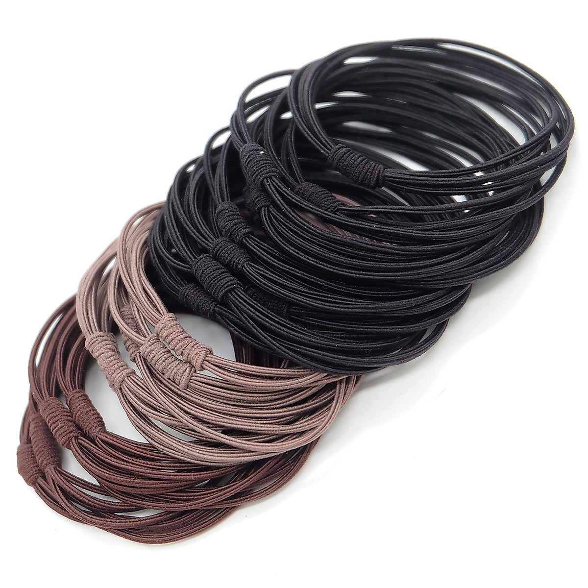 WDGROW Hair Ties Bracelets No Dmamage,Large Hair Tie for Women,Men,Girls,Seamless,Pony Tails Tie,Handmade Scrunchies,No Plastic,for Thick Curly Hair,20Pcs,4-1 Design (Black Gray Brown)