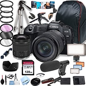 Canon EOS R8 Mirrorless Camera with RF 24-105mm f/4-7.1 is STM Lens+ 128GB Memory + LED Video Light + Microphone + Back Pack + Steady Grip Pod + Tripod + Filters + Software + More (36pc Bundle)
