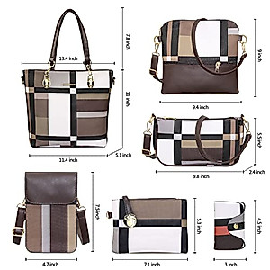 OTMIPIML Purses and Handbags for Women Synthetic Leather Tote Crossbody Bags Satchel Purses Set 6pcs (A-Brown)