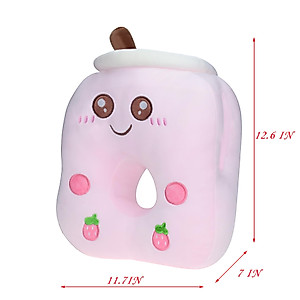Boba Milk Tea Plushie Stuffed Toy Cute Soft Strawberry Bubble Tea Plushie Pillow Kawaii Hugging Present for Kids (Pink)