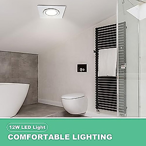 POWERENG Bathroom Exhaust Ventilation with Light,164 CFM 0.7Sones Quiet Ceiling Mount Ventilation Fan,6000K 12W LED,White,110V Vent Fan Ceiling