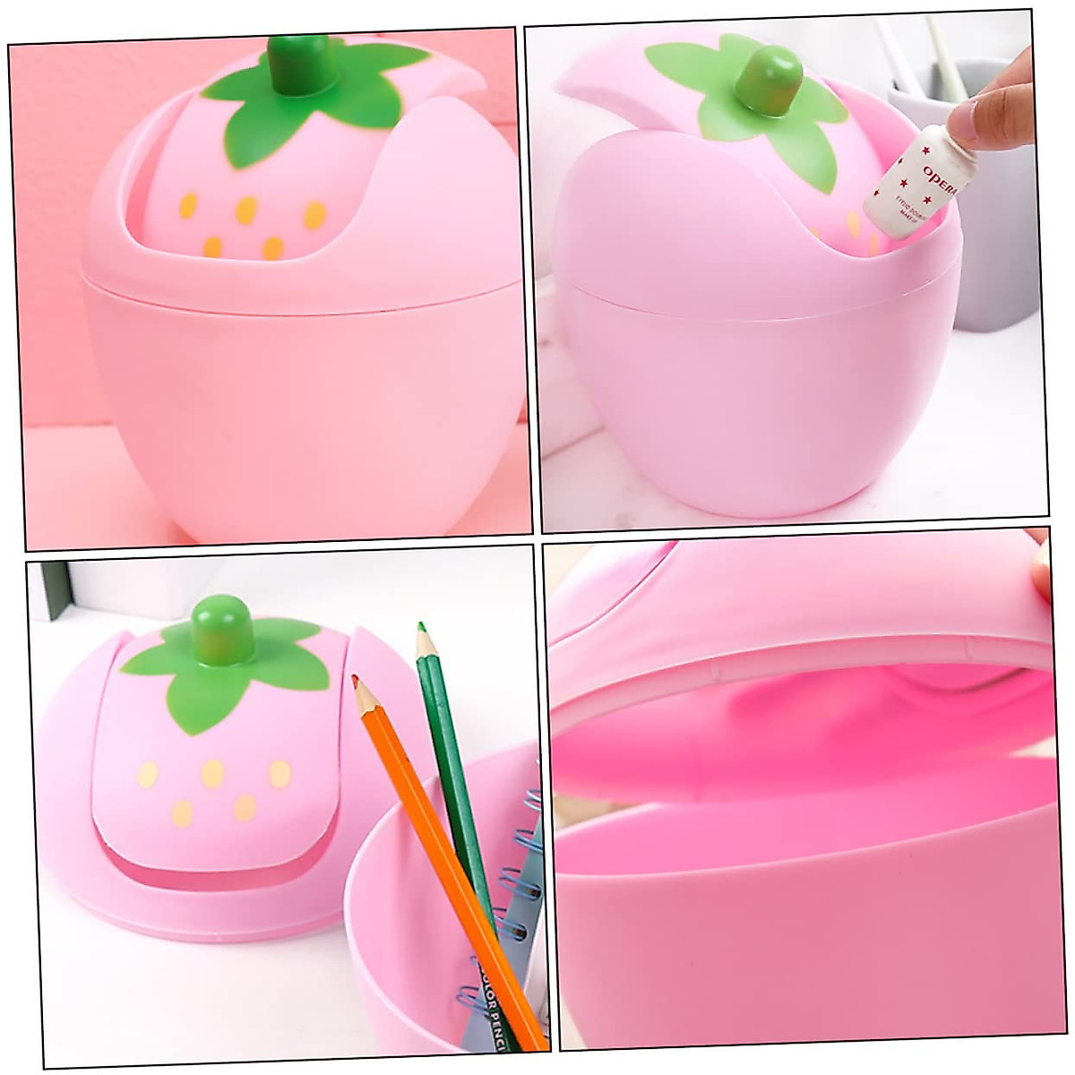 NUOBESTY Office Decor Xxcm Container Car Bins Lid Dustbin Home Lids Mini Brush Use Bin Strawberry Tiny Recycling with for Makeup Tabletop X Room Cans Dispenser Rubbish Baskets Coffee Swing Car Decor
