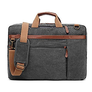 CoolBELL Convertible Backpack Shoulder Bag Messenger Bag Laptop Case Business Briefcase Leisure Handbag Multi-Functional Travel Rucksack Fits 17.3 Inch Laptop for Men/Women (Canvas Dark Grey)