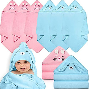 Mixweer 6 Pieces Baby Hooded Towels Coral Fleece Baby Bath Towel 31.5 x 31.5 Inch Absorbent Soft Bath Towel Baby Towel Set with Cute Design Baby Shower Towel Gift for Newborns, Infants and Toddlers