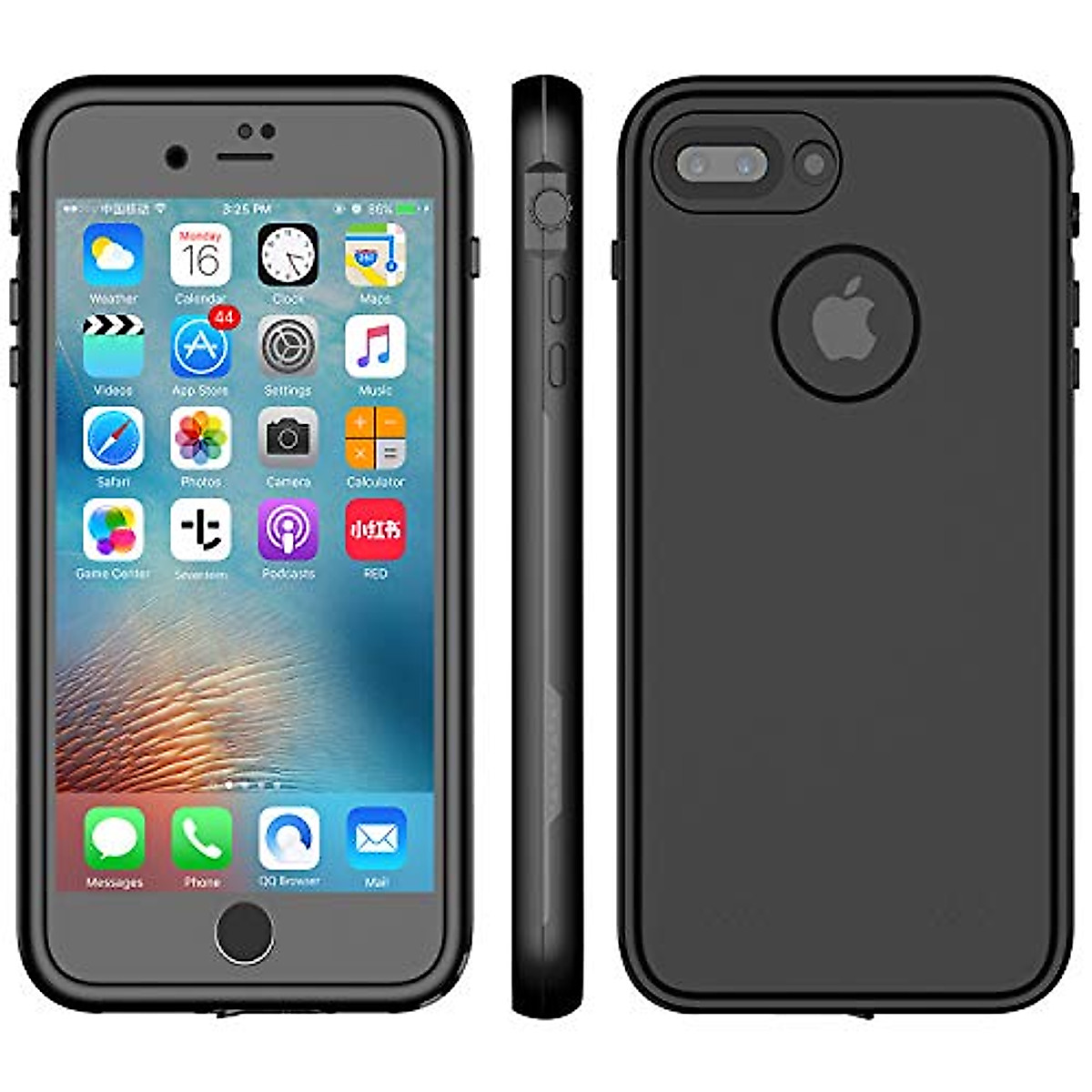 LOVE BEIDI iPhone 8 Plus & 7 Plus Waterproof Case - Underwater Snowproof Dirtproof Shockproof Cover Black/Gray