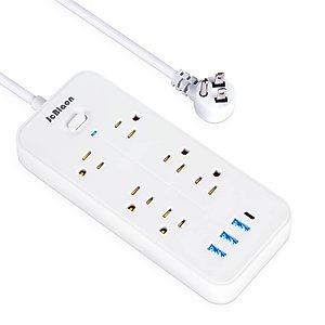 Power Strip with USB Ports, Surge Protector Outlets Extender with 6 Widely-Spaced Outlets and 4 USB(1 USB C), Wall Mount Flat Plug Extension Cord 6ft for Home, Office and Dorm, White