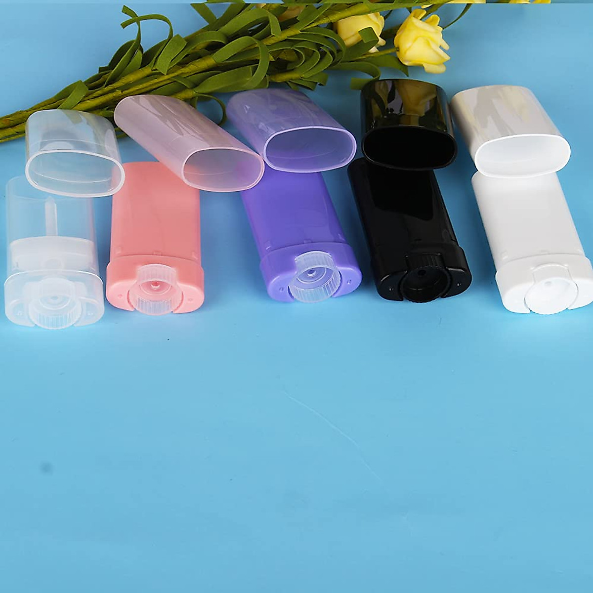 COSIDEA 25 PCS plastic empty 15g black oval shape lip balm tube deodorant containers 0.5oz lipstick tube small wax packing container