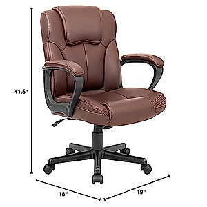 Shahoo Executive Office Chair Mid Back Swivel Computer Task, Ergonomic Leather-Padded Desk Seats with Lumbar Support,Armrests, Light Brown