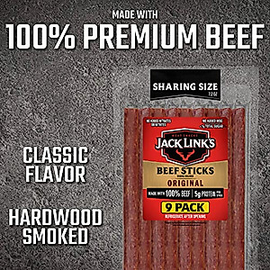Jack Link's Beef Sticks, Original – Protein Snack, Meat Stick, Made with 100% Beef, No Added MSG** – 7.2 Oz.