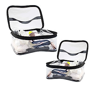 Wobe 2 Pack Portable Clear Makeup Bag Zipper Waterproof Cosmetics Bag Transparent Travel Storage Carry Pouch PVC Zippered Toiletry Bag Organizers With Handle for Vacation Travel, Bathroom