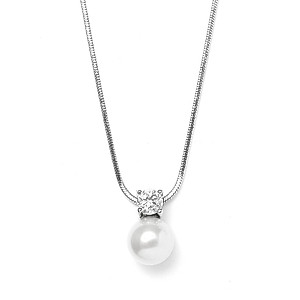 Mariell White Pearl Bridal, Bridesmaid Necklace with Cubic Zirconia Crystal, Pearl Wedding Jewelry, Perfect for Mother of the Bride, Birthday Gift, Everyday Wear