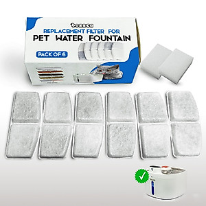 Replacement Filter for Tossca Pet Water Fountain | Advanced Filtration Pack of 6 Filters and 2 Sponges