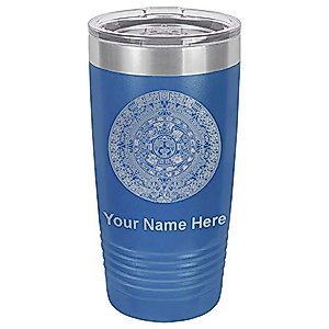 LaserGram 20oz Vacuum Insulated Tumbler Mug, Aztec Calendar, Personalized Engraving Included (Dark Blue)