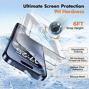 UNBREAKcable Shatterproof Tempered Glass Screen Protector for iPhone 15 Pro Max [3-Pack][Easy Installation Frame] [9H Hardness] [99.99% HD Clear] [Bubble Free] for Apple 6.7”