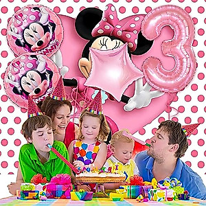 Minnie Theme Party Balloons Supplies, 5PCS Minnie Balloons for 3th Birthday Party, Birthday Party Baby Shower Party Decorations (3th)