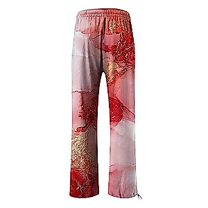 High Waisted Pants for Women, 9-Pant Casual Loose Waist Cotton Linen Wide Leg Long Pants with Pockets Lounge Pants Women Trouser Fold Over Yoga Pants 34 Inseam Pants Slacks (XXL, Red)