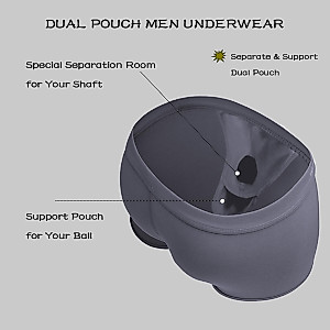 ZONBAILON Men's Dual Pouch Underwear comfortable Bulge Enhancing Boxer Briefs with Separate Pouch Modal Trunks Dark Gray XL