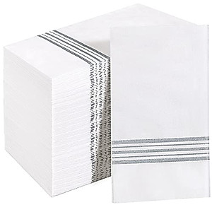 TURSTIN 200 Pack Disposable Dinner Napkins Paper Silver Guest Towels Disposable Soft and Absorbent Linen-Feel Paper Hand Towels Decorative Bathroom Napkins for Kitchen, Parties, Wedding