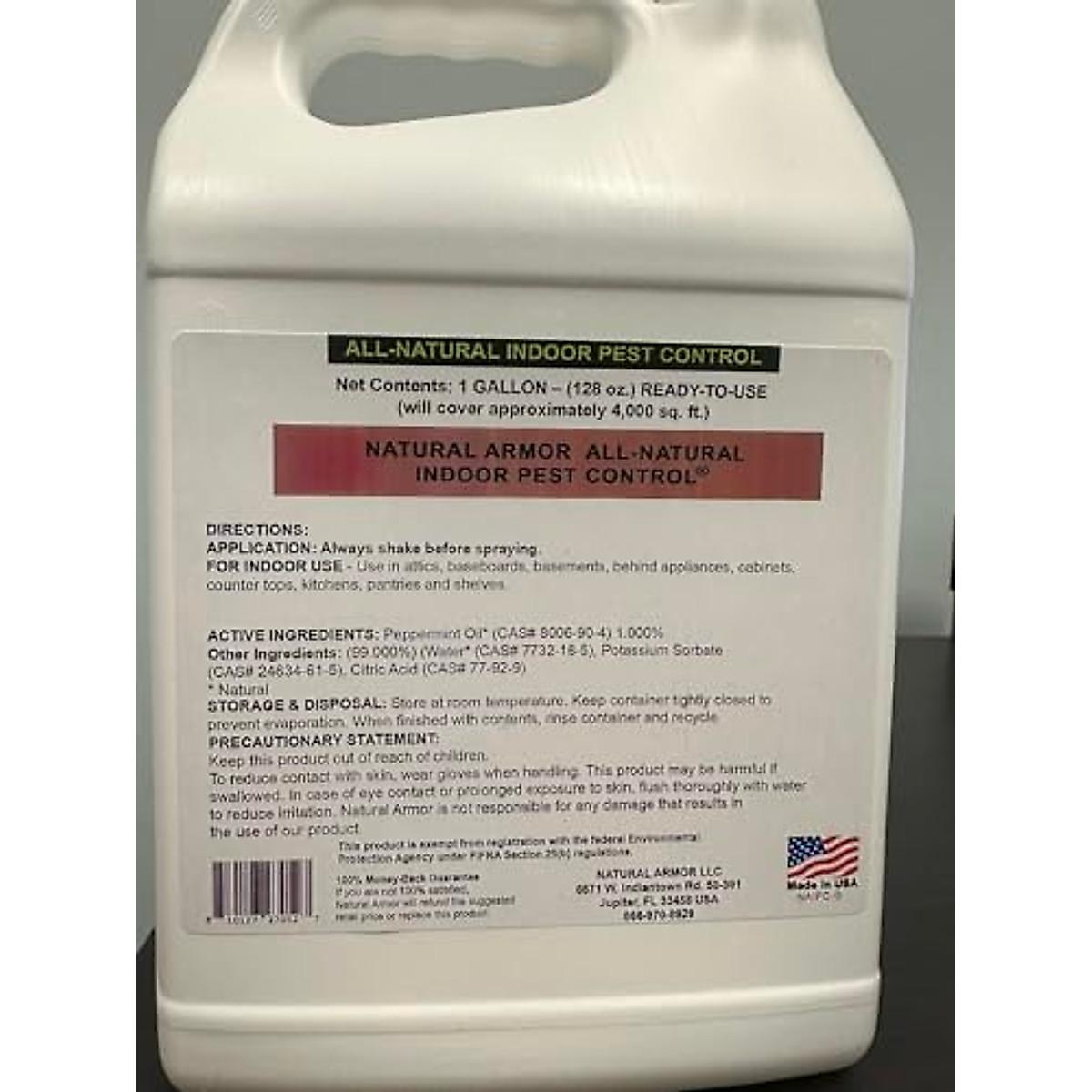 Peppermint Repellent for Indoor Pest Control - All Natural & Safe Spray for Outdoor Use. Natural Armor Indoor Pest Control. 128 Oz Gallon, Refill