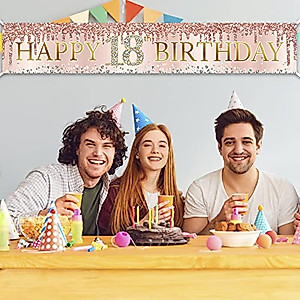 Happy 18th Birthday Banner Decorations for Girls, Pink Rose Gold Happy 18 Birthday Yard Banner Sign Party Supplies, Large Eighteen Years Old Birthday Décor for Outdoor Indoor(9.8x1.6ft)
