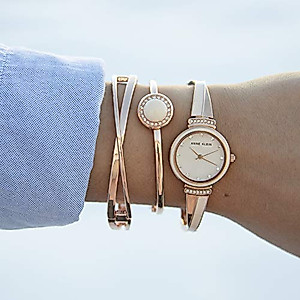 Anne Klein Women's AK/3292LPST Premium Crystal Accented Rose Gold-Tone and Blush Pink Watch and Bangle Set