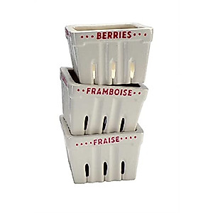 Stoneware Berry Baskets, Set of 3 (Words), White
