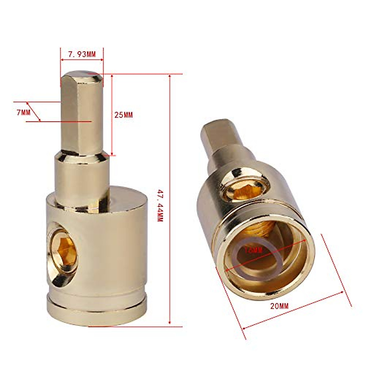 Amp Input Reducer 4pcs 1/0 Gauge to 4 Gauge Wire Reducer Power/Ground Input Reducer Adapter Brass with Gold Plated