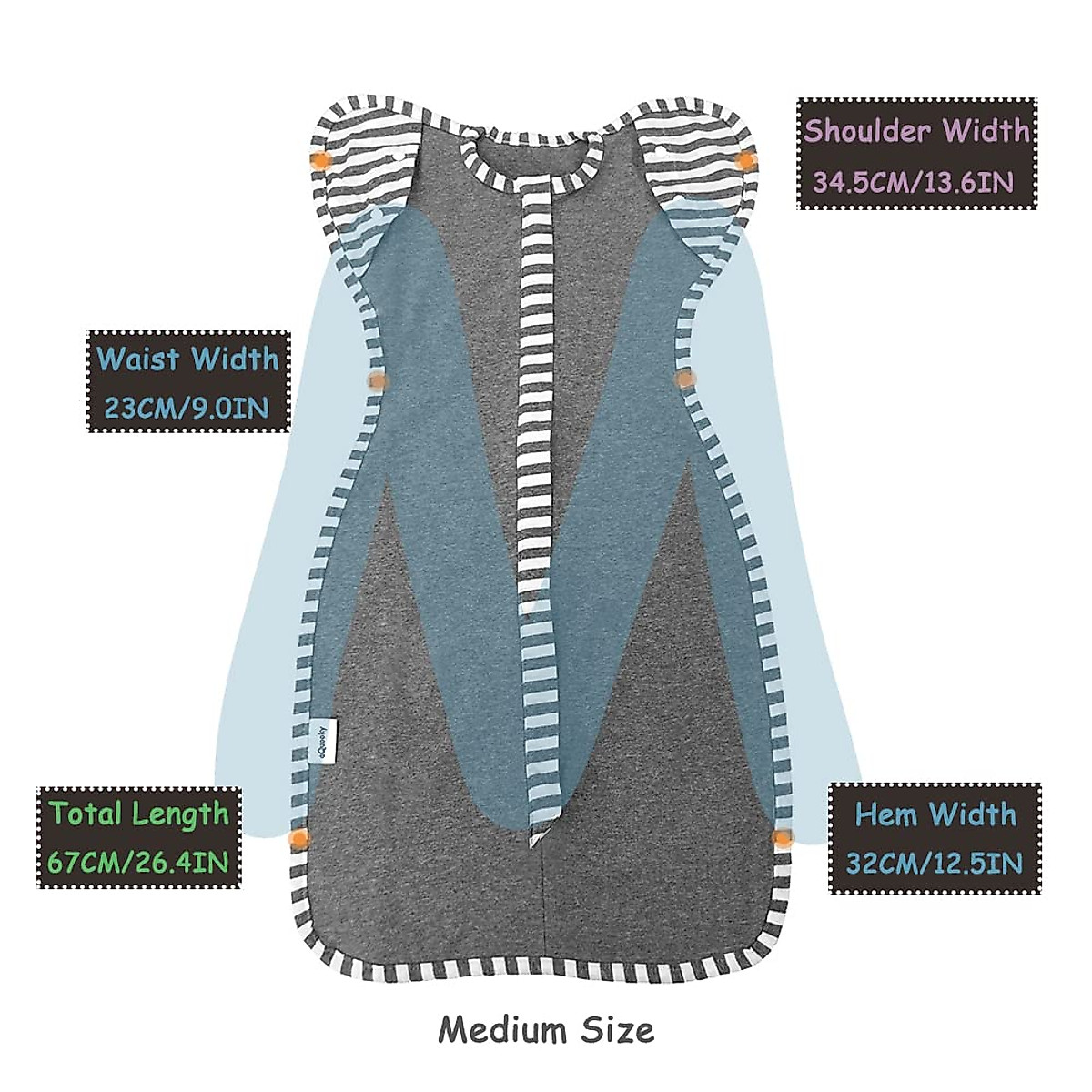 aQuooky Baby Blanket Sack with Arms Free Design,Transition to Arms Free Wearable for Newborn Girl and Boy,Medium 3-6Months, Grey Color