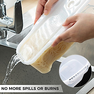 Microwave Pasta Cooker with Strainer, Food Grade Heat Resistant Pasta Boat Vegetable Steamer Spaghetti Noodle Cooker with Capacity Up to 5 Pound, No Mess, Sticking, or Waiting for Water to Boil