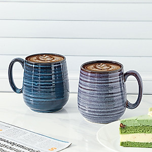 Hasense Large Coffee Mugs Set of 2, Ceramic 20 oz Coffee Cups for Office and Home, Modern Coffee Mug with Big Handle for Latte Coffee Tea Soup as Gifts, Dishwasher & Microwave Safe, Blue and Purple