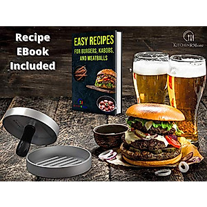 Kitchen RMore Burger Press + Pocket Grill Scraper + 100 Patty Paper + Recipe EBook | Non-Stick Aluminum Hamburger Press Patty Maker for Perfect Meat Patties, Veggie Burgers, Salmon Patties