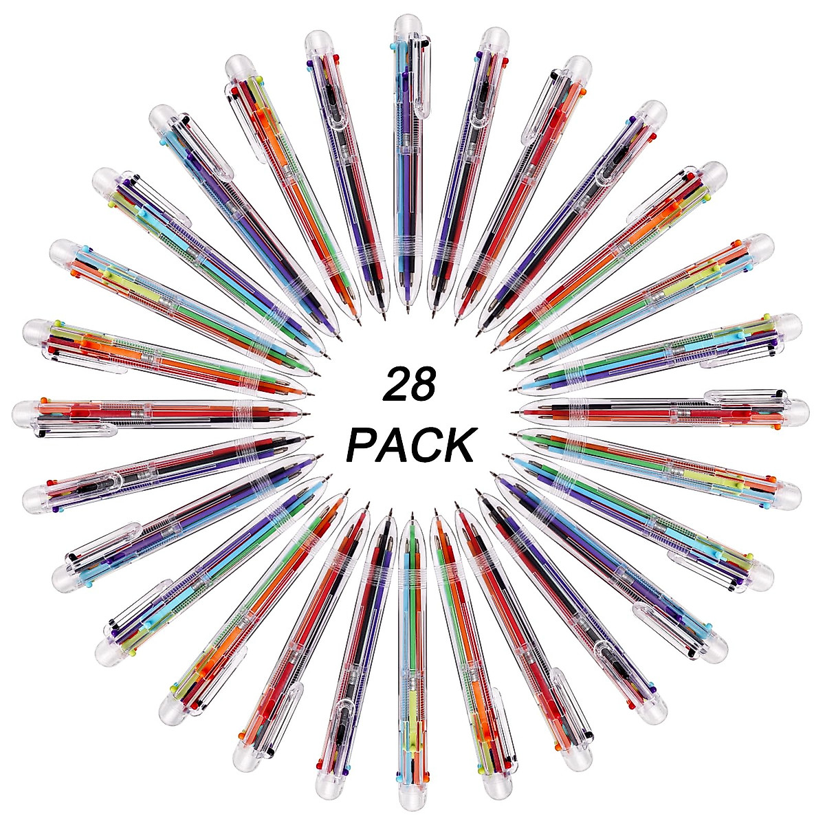 JPSOR 28 Pack Multicolor Ballpoint Pens 0.5mm 6-in-1, Fun Pens for Kids Party Favors, Back to School, Retractable Ballpoint Rainbow Pens Color Pens for Office School Supplies Students Gift