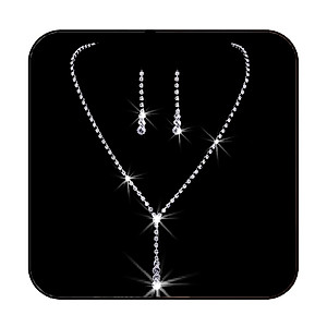 Yean Silver Bridal Jewelry Set Rhinestone Wedding Necklace and Earring Set Prom Jewelry for Women and Bride (Silver)