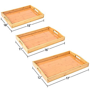 Bamboo 3 Pack Serving Tray Kitchen Food Tray with Handles Serving Platters Tray Great for Dinners Party,Tea Bar, Table Breakfast Snack