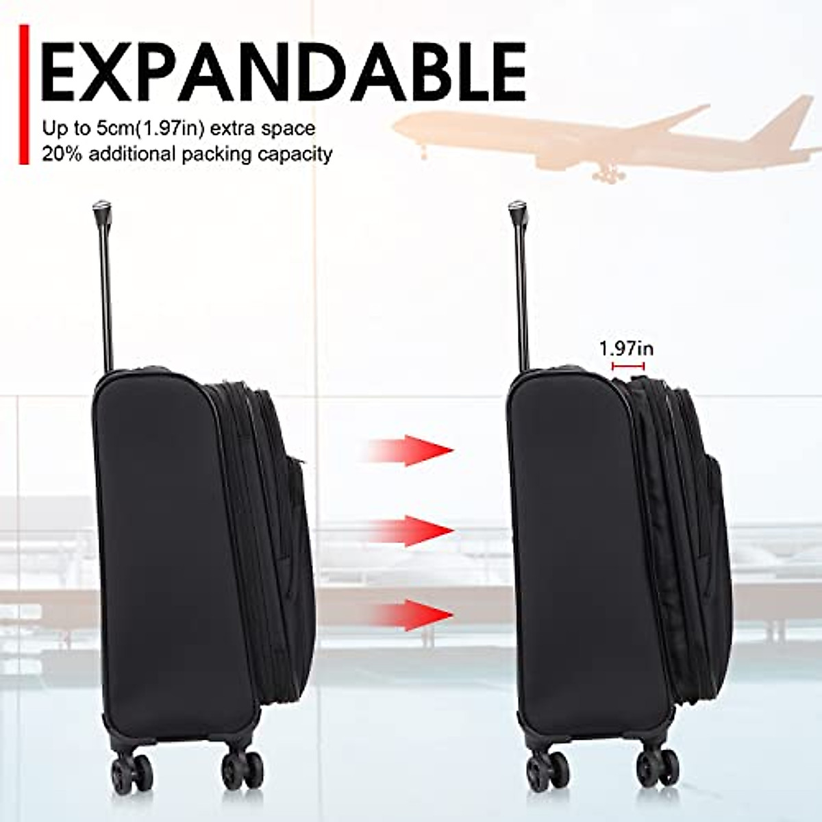 Verdi Travel Carry On Luggage with Spinner Wheels Softshell Lightweight Expandable 20 Inch Suitcase with USB Charging Port and 8-wheel Spinners Carryon Bag