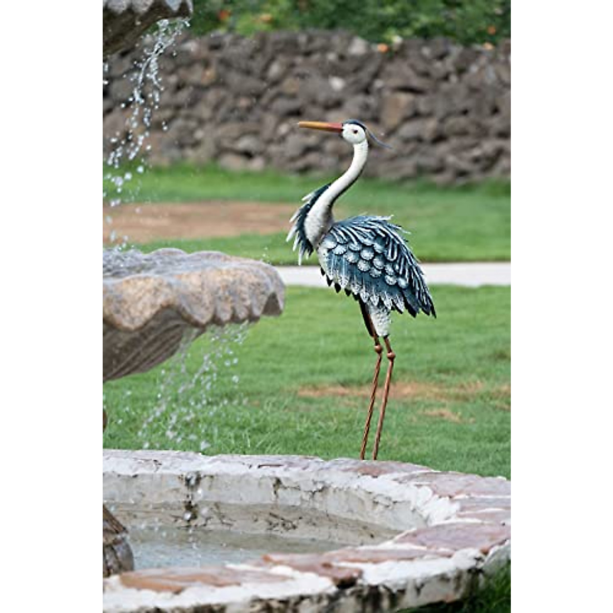 TERESA'S COLLECTIONS Garden Decor Blue Heron Sculptures Great Yard Decor, 33.8 Inch Metal Cranes Statues Decoy for Outdoor Outside Yard Art Patio Pond Pool Lawn Indoor Decorations
