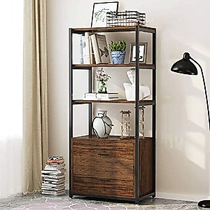 Tribesigns Bookcase, 4-Tier Rustic Bookshelf with 2 Drawers, Etagere Standard Book Shelves Display Shelf for Home Office