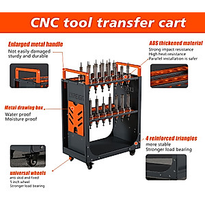 CAT50 Cart-20 Cap CNC Tool Cart，2023 New Model CNC Tool Transfer Cart， CNC Rolling Carts with Wheels， CNC Tools Holders, CNC Tools for CNC Cart, Cat 40 Tool Holder for Storehouse/Factory/Garage