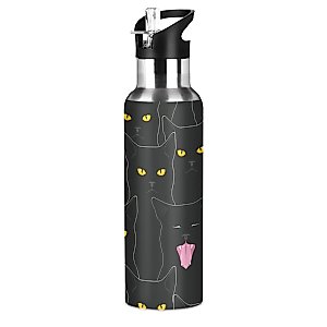 Yasala Water Bottle Black Cat Coffee Thermos Stainless Steel Insulated Beverage Container 20 oz with Straw Lid BPA-Free for Sport, Travel, Camping, Back to School