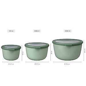 Mepal – Multi Bowl Cirqula 3-Piece Set – Food Storage Container with Lid - Suitable as Airtight Storage Box for Fridge & Freezer, Microwave Container & Servable Dish - 500, 1000, 2000ml - Nordic Sage