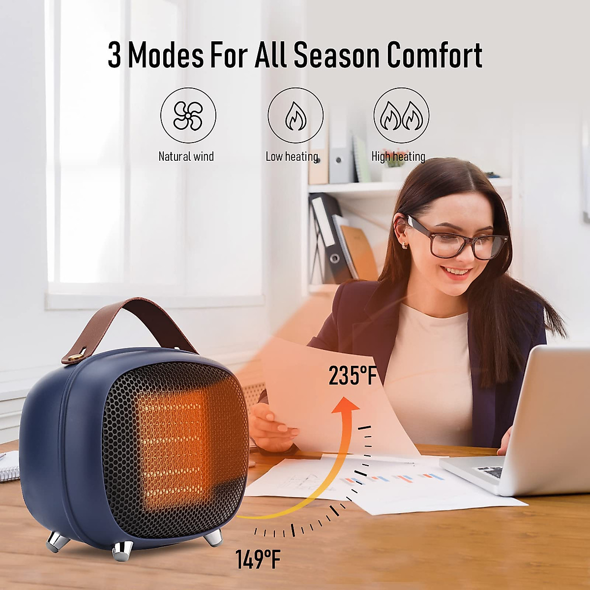 Small Space Heater Fan Portable Electric Space Heater for Bedroom with Tip-Over & Overheat Protection Mini Ceramic Heater for Office Desk Indoor Use