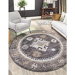 Unique Loom Eco Southwestern Collection Area Rug - Springdale (Round 3' 3" x 3' 3", Charcoal Gray/Ivory)