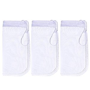 ALEGI Media Filter Bag Aquarium Extra Fine,Reusable 180 Micron Drawstring Mesh Filter Bags for Very Fine Resins Filter (7.5"*3.6" (3 Pack))